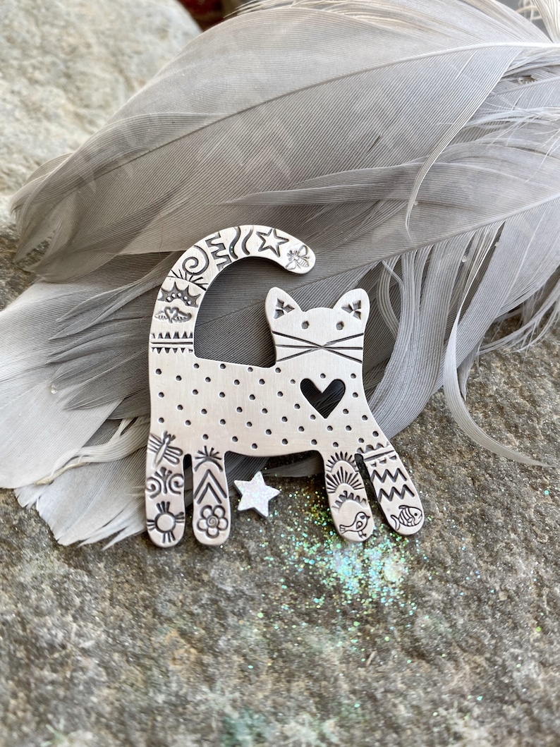Cat Pin, Handmade Cat Pin, Silver Cat Pin, Kitty Pin - Etsy