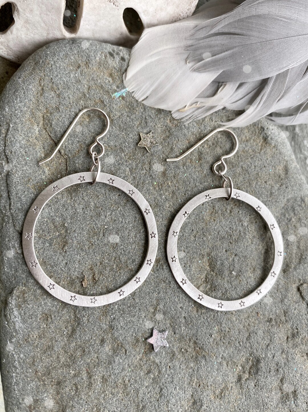 Medium Tiny Star Hoops, Tiny Star Swing Hoops - Etsy