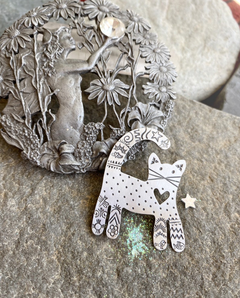 Cat Pin Handmade Cat Pin Silver Cat Pin Kitty Pin - Etsy