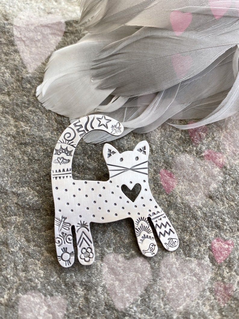 Cat Pin Handmade Cat Pin Silver Cat Pin Kitty Pin - Etsy