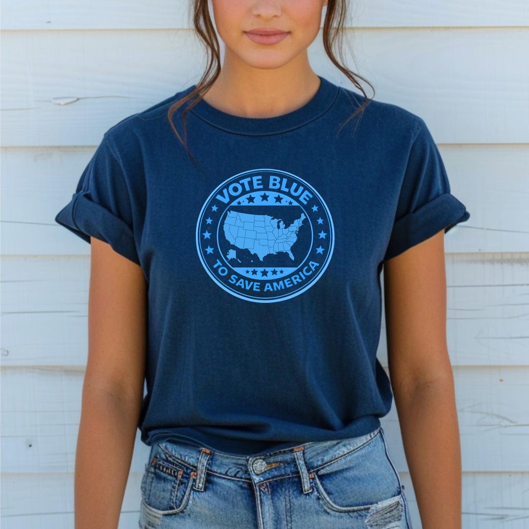Graphic T-shirt Cotton Vote Blue Tee to Save America Political Election ...