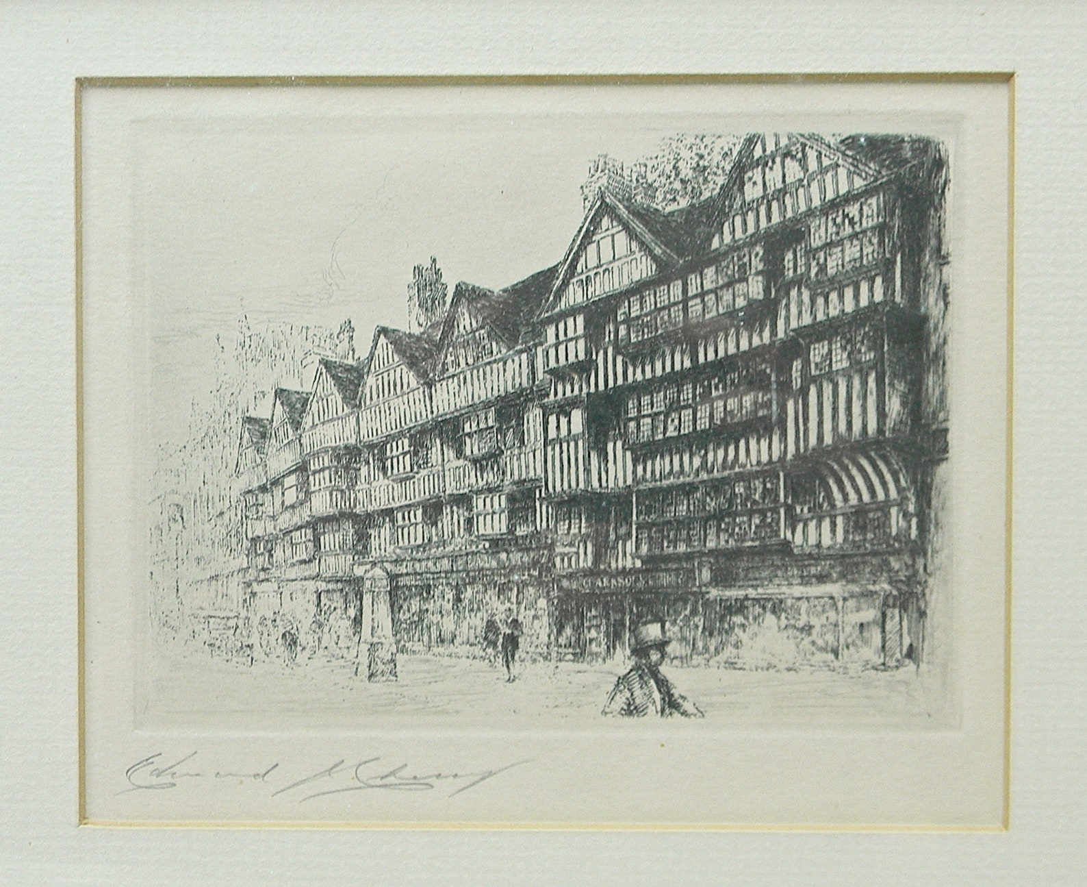 Antique Etching by Edward J Cherry Framed Under Glass With Artist's ...