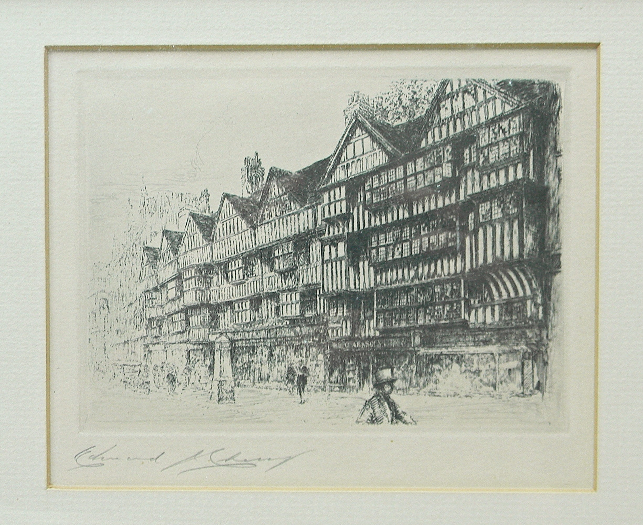 Antique Etching by Edward J Cherry Framed Under Glass With Artist's ...
