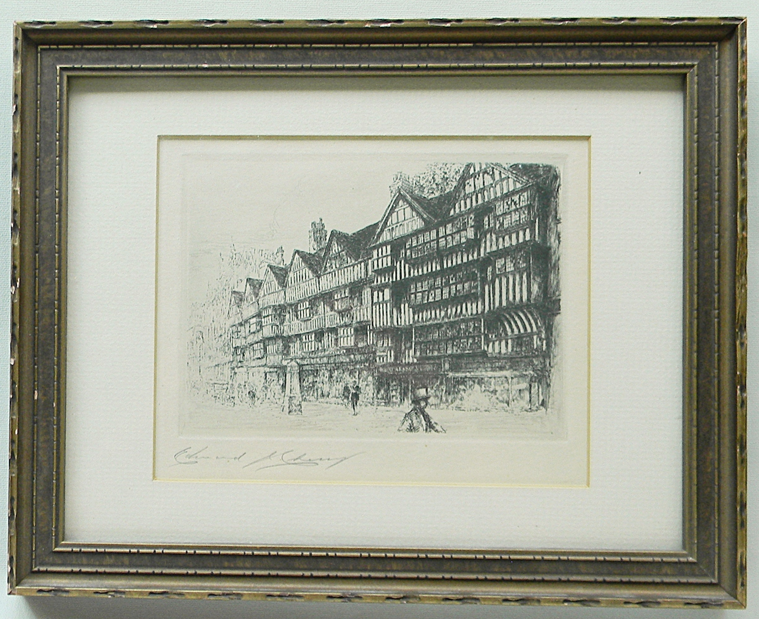 Antique Etching by Edward J Cherry Framed Under Glass With Artist's ...