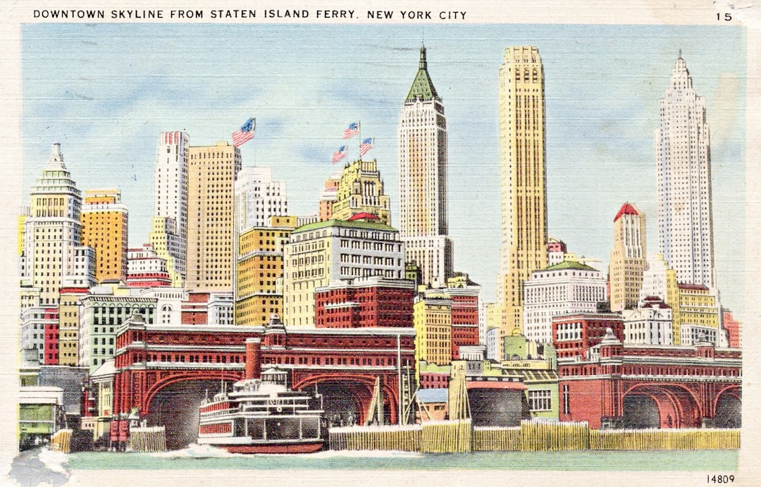 Vintage Postcard DOWNTOWN SKYLINE of New York City Postmarked 1946 With ...