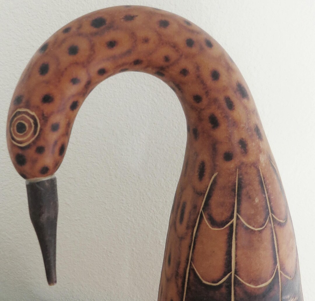 Vintage Peruvian GOURD ART BIRD Hand Carved Fire Painted 10" Tall ...