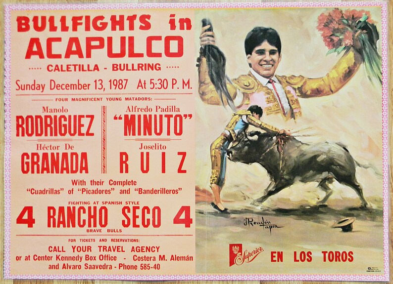 Two Vintage Bullfighting Posters Acapulco En Los Toros Clean Laminated ...