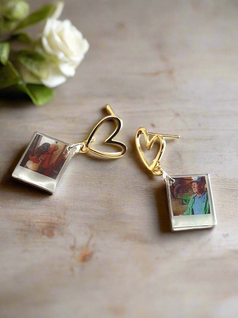 Custom Photo Earrings, Polaroid Style Picture Jewelry, Memorial Gift ...