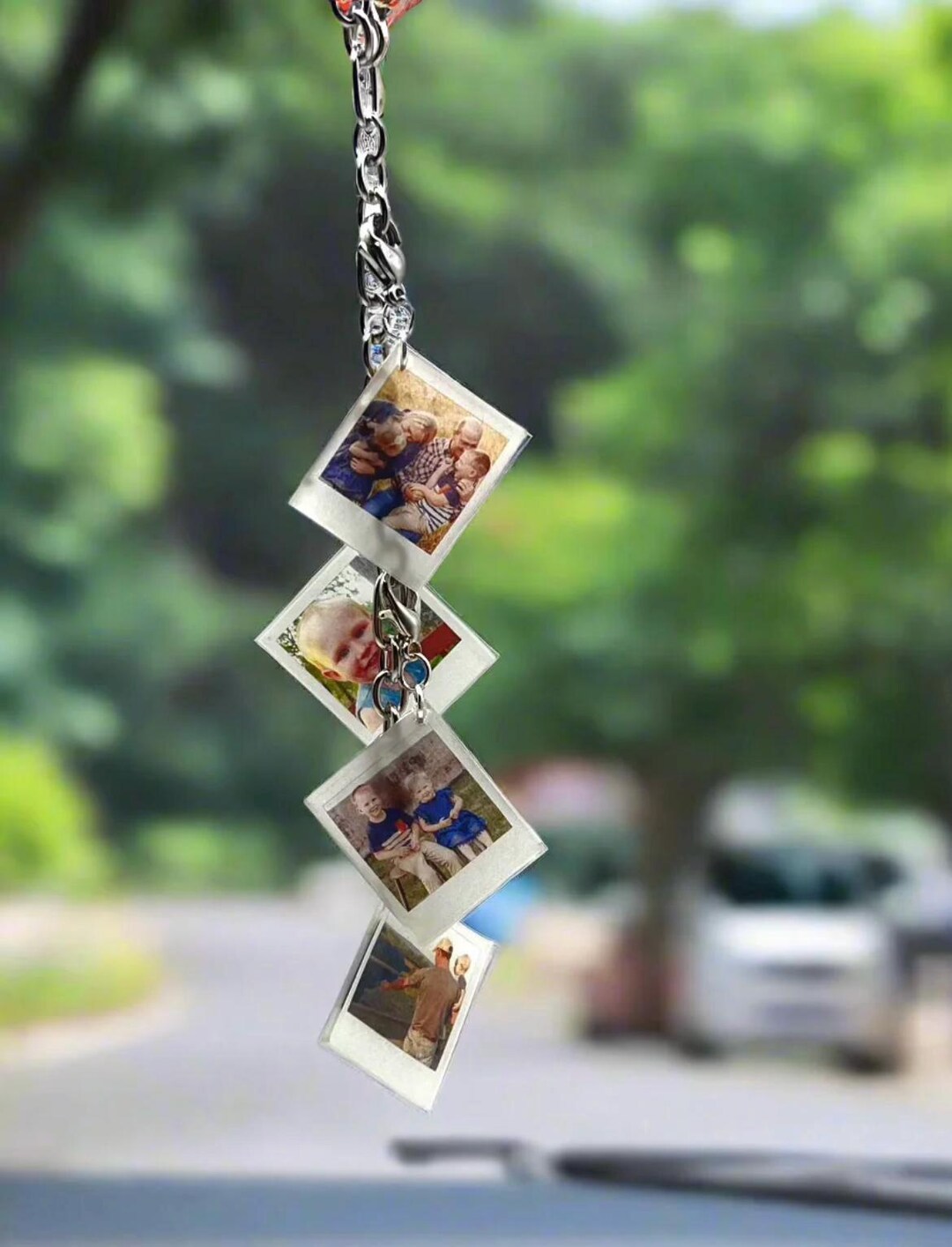 Custom Photo Mirror Ornament for Car - Rear View Mirror Photo Chain ...