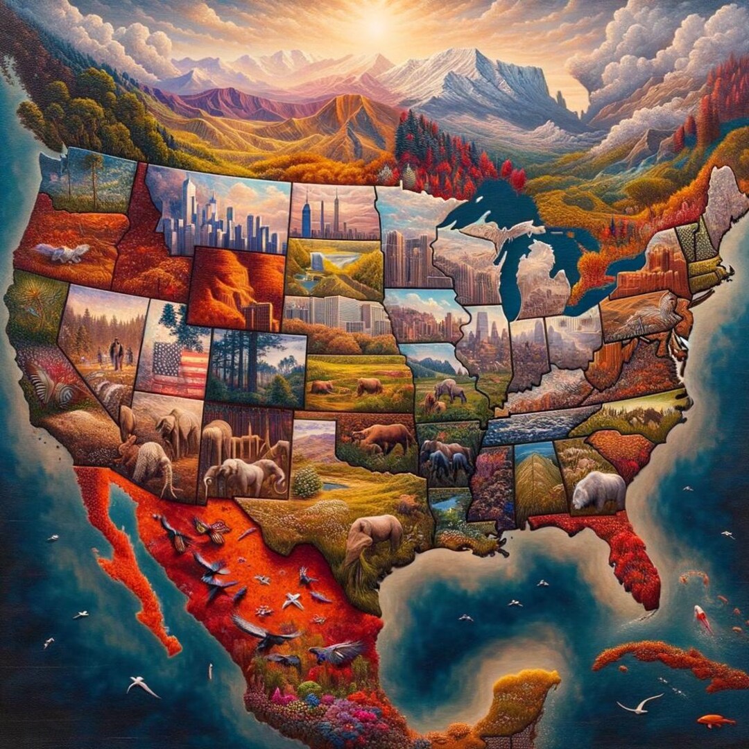 PNG Download Unique USA 50 State Map Art - Etsy