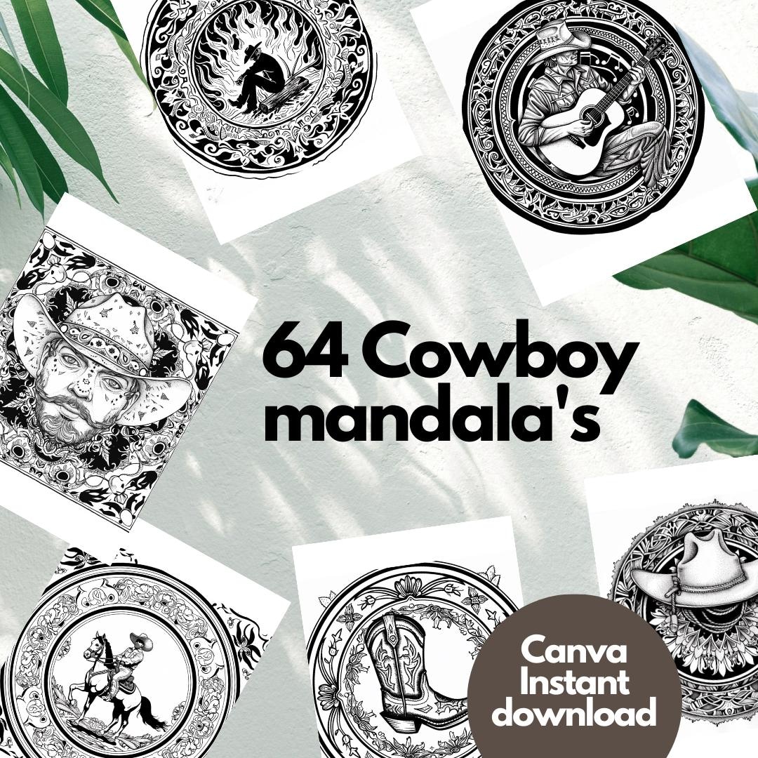 64 Cowboy Mandala Coloring Pages – Western Printable Art for Adults ...