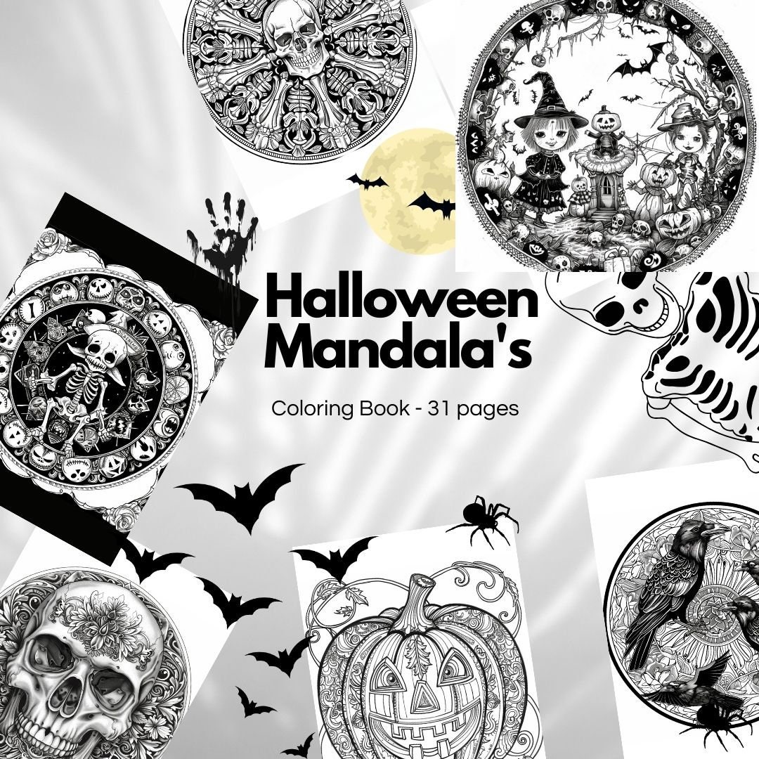 31 Scary Spooky Halloween Printable Mandala's Detailed 310 Halloween ...