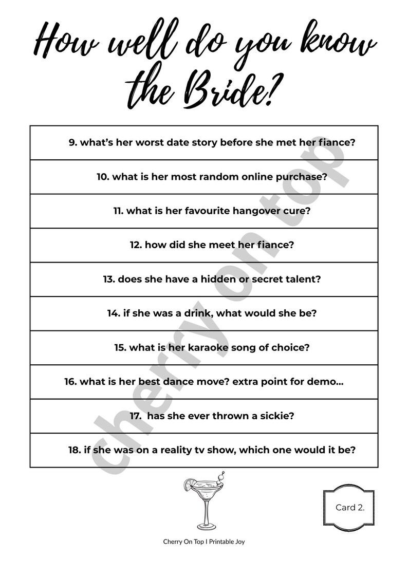 Hen Party 'how Well Do You Know the Bride?' Game: Cheeky Edition ...