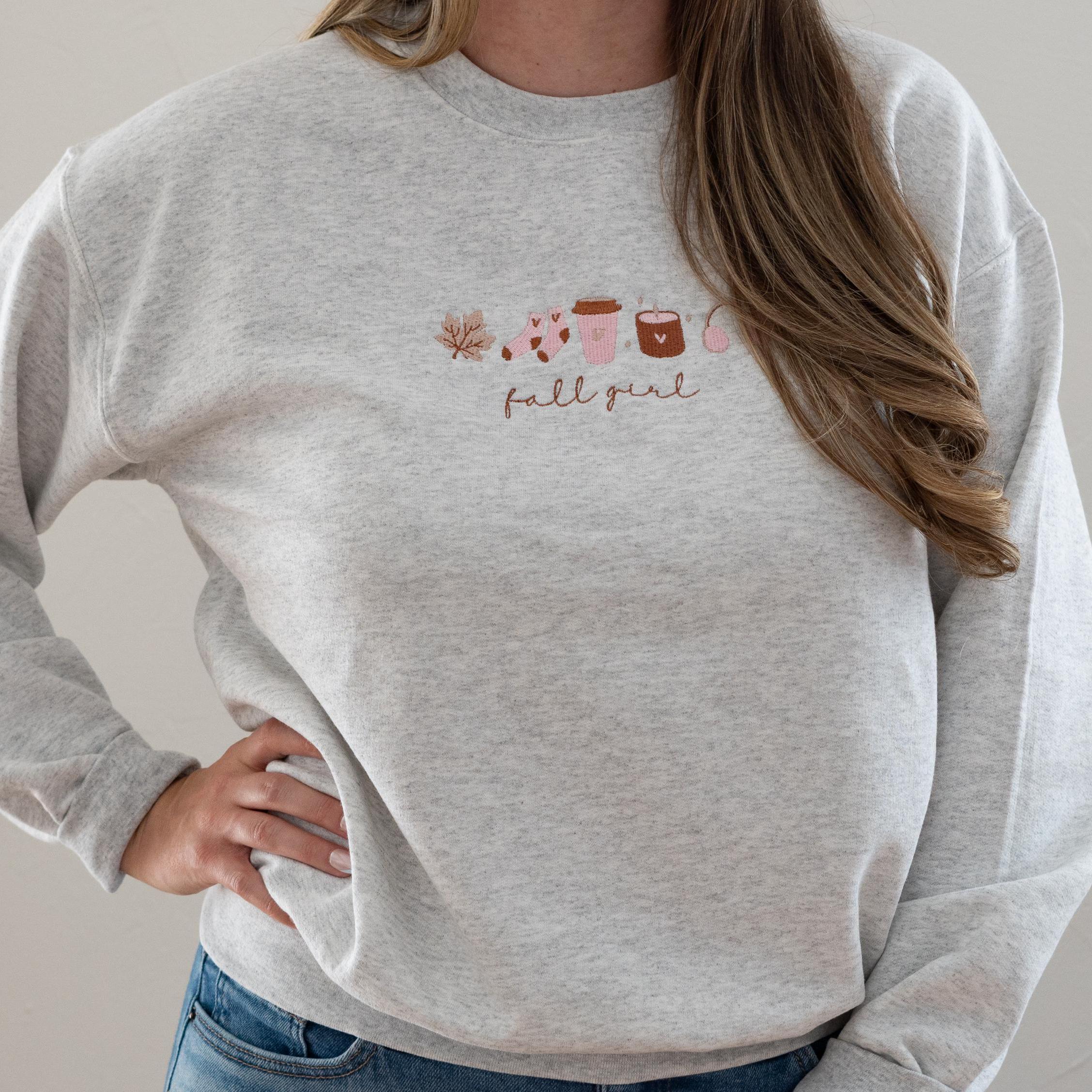 Fall Girl Embroidered Crewneck Favorite Fall Crewneck Embroidered ...
