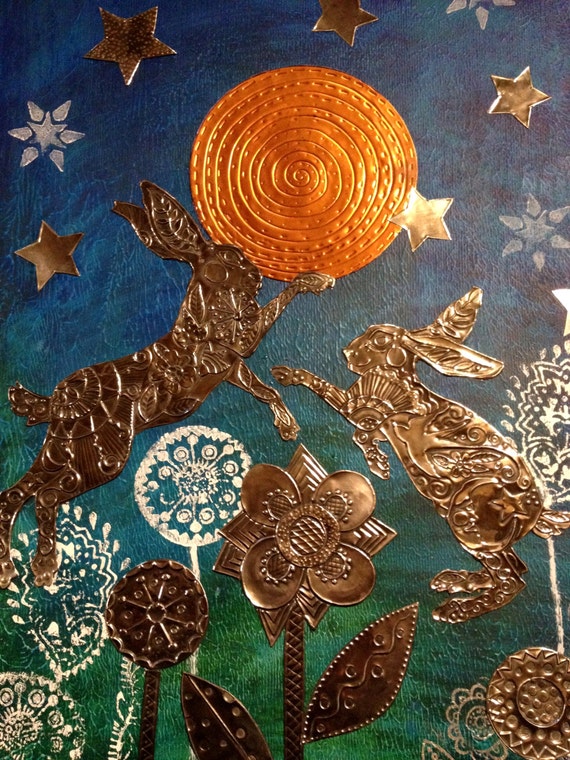 Boxing Hares Original Wall Art. | Etsy