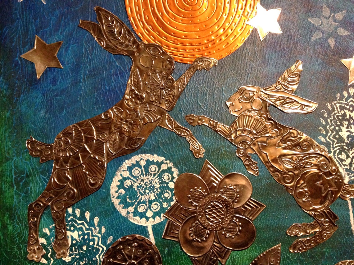 Boxing Hares Original Wall Art. | Etsy