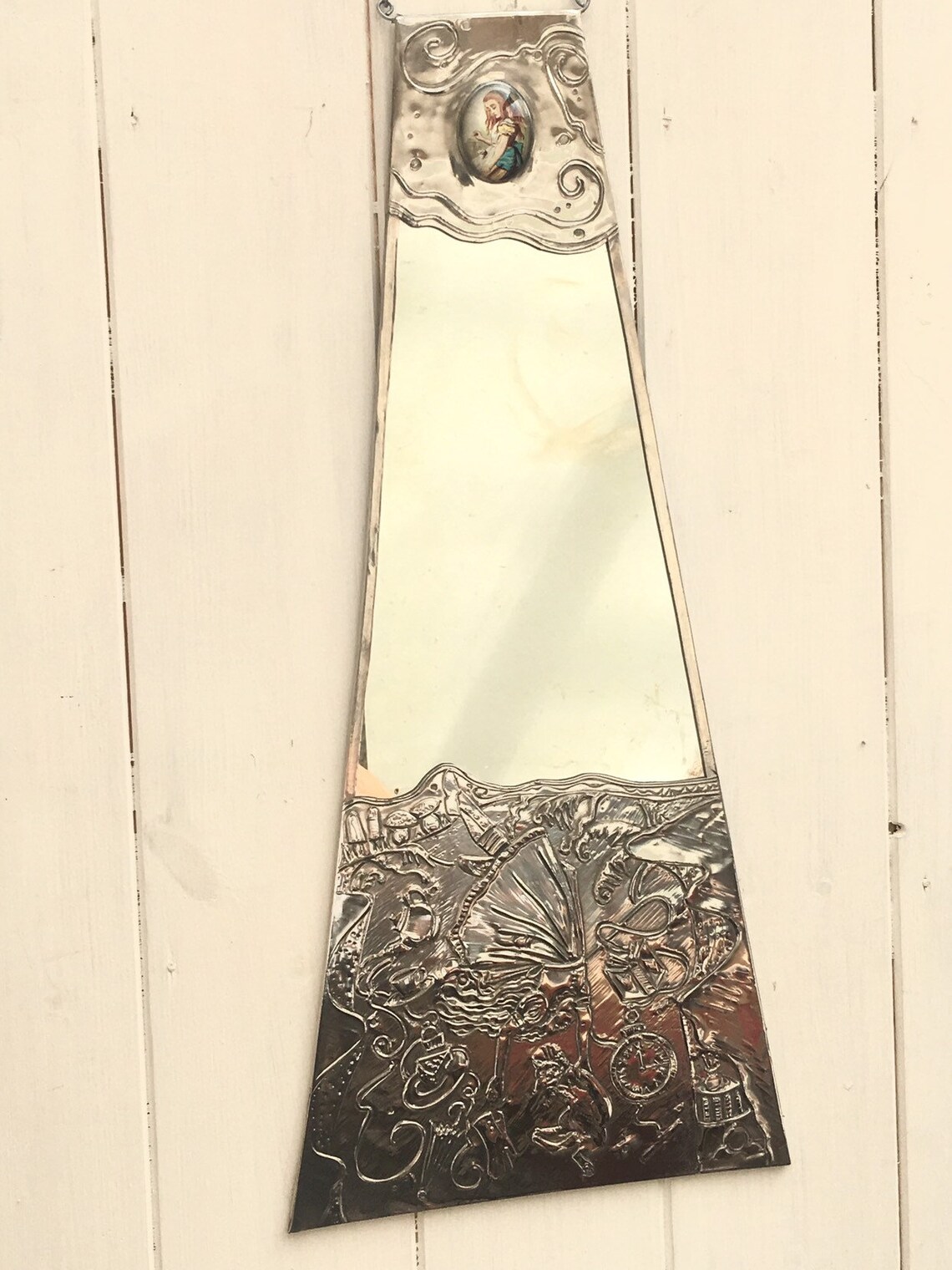 Alice in wonderland mirror. Pewter mirror Alice falling down | Etsy