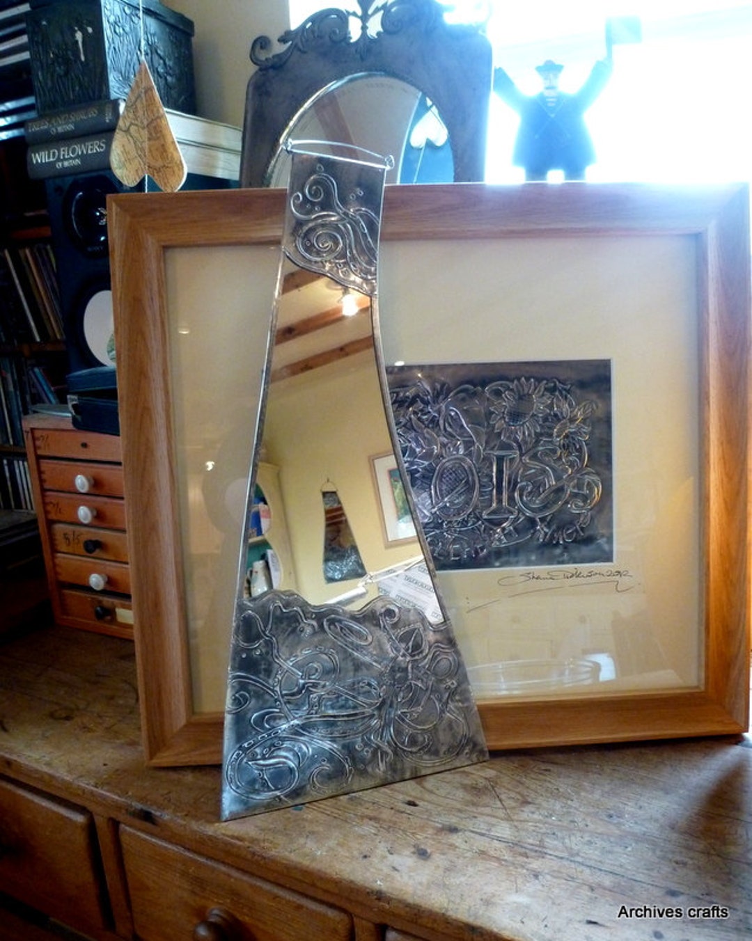 Bathroom Mirror With Squid Design.arts and Crafts Style Pewter Work ...
