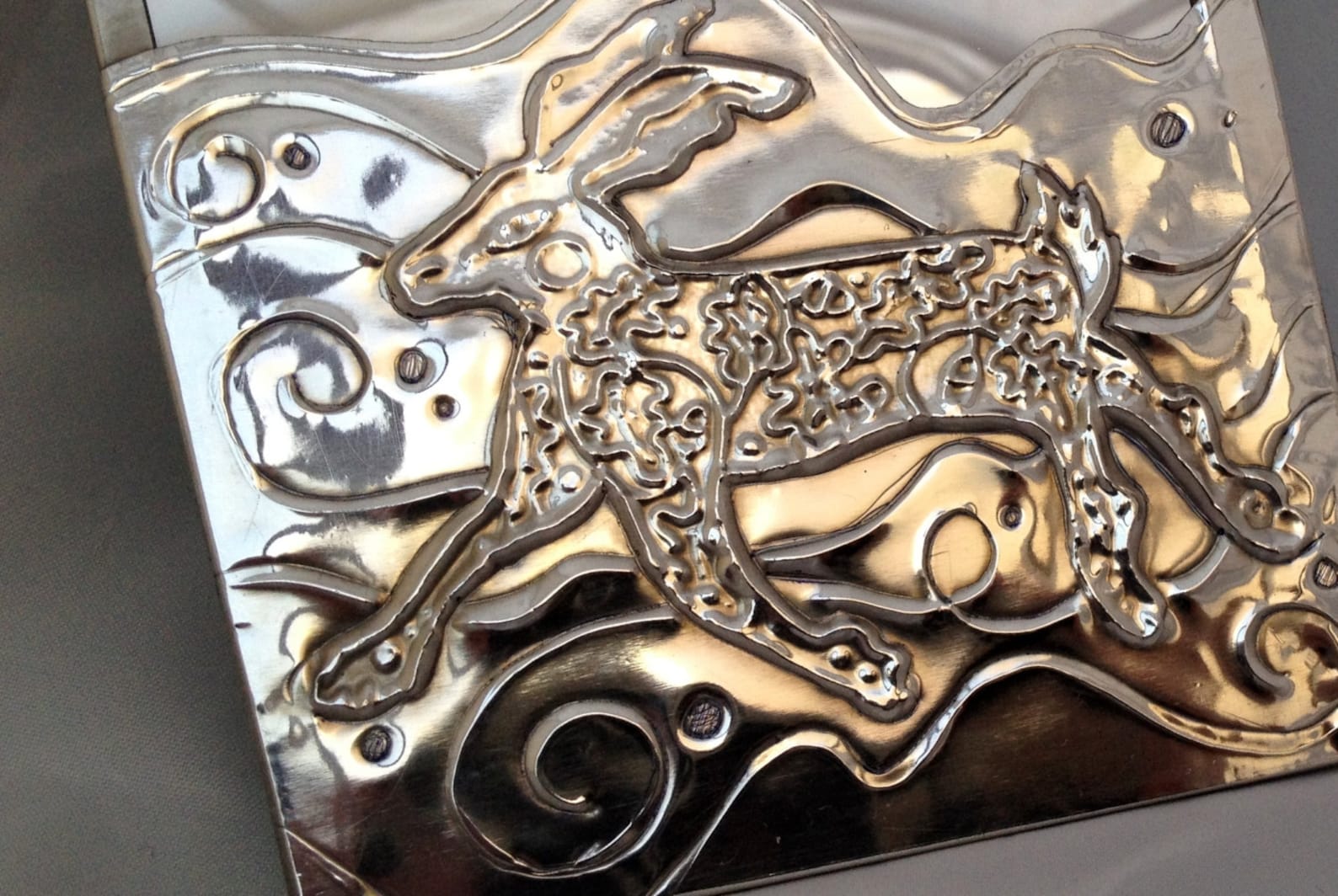 Magical Pewter Hare Mirror Decorated With Oak Leaves and Moon Design ...