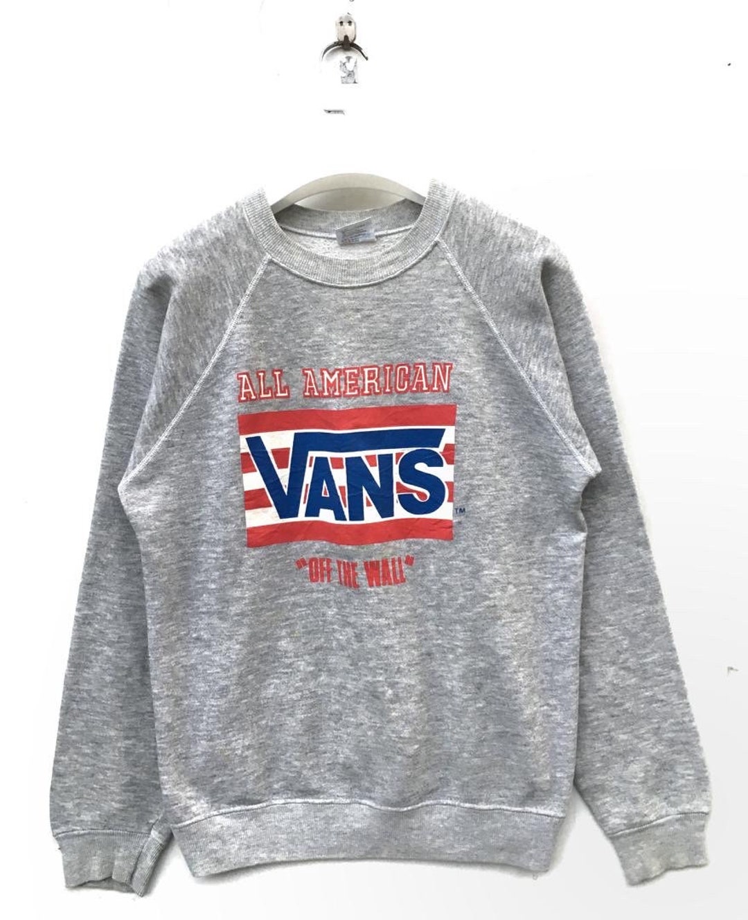 Vtg 80s VANS Skateboard Flag Logo Design Printed Spell Out Sweatshirt ...
