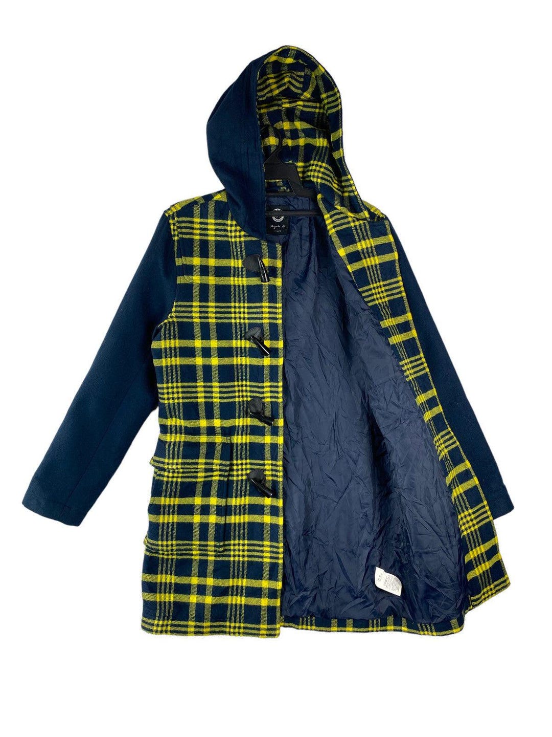 Vtg 90s AGNES B Wool Duffle Coat Yellow Plaid Design - Etsy