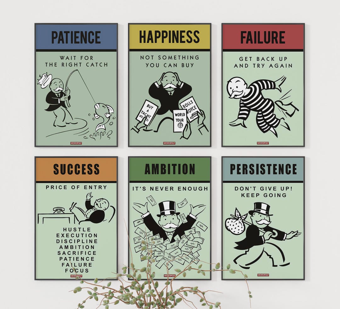 Monopoly Motivational Art Prints: Success, Happiness, Patience (digital ...