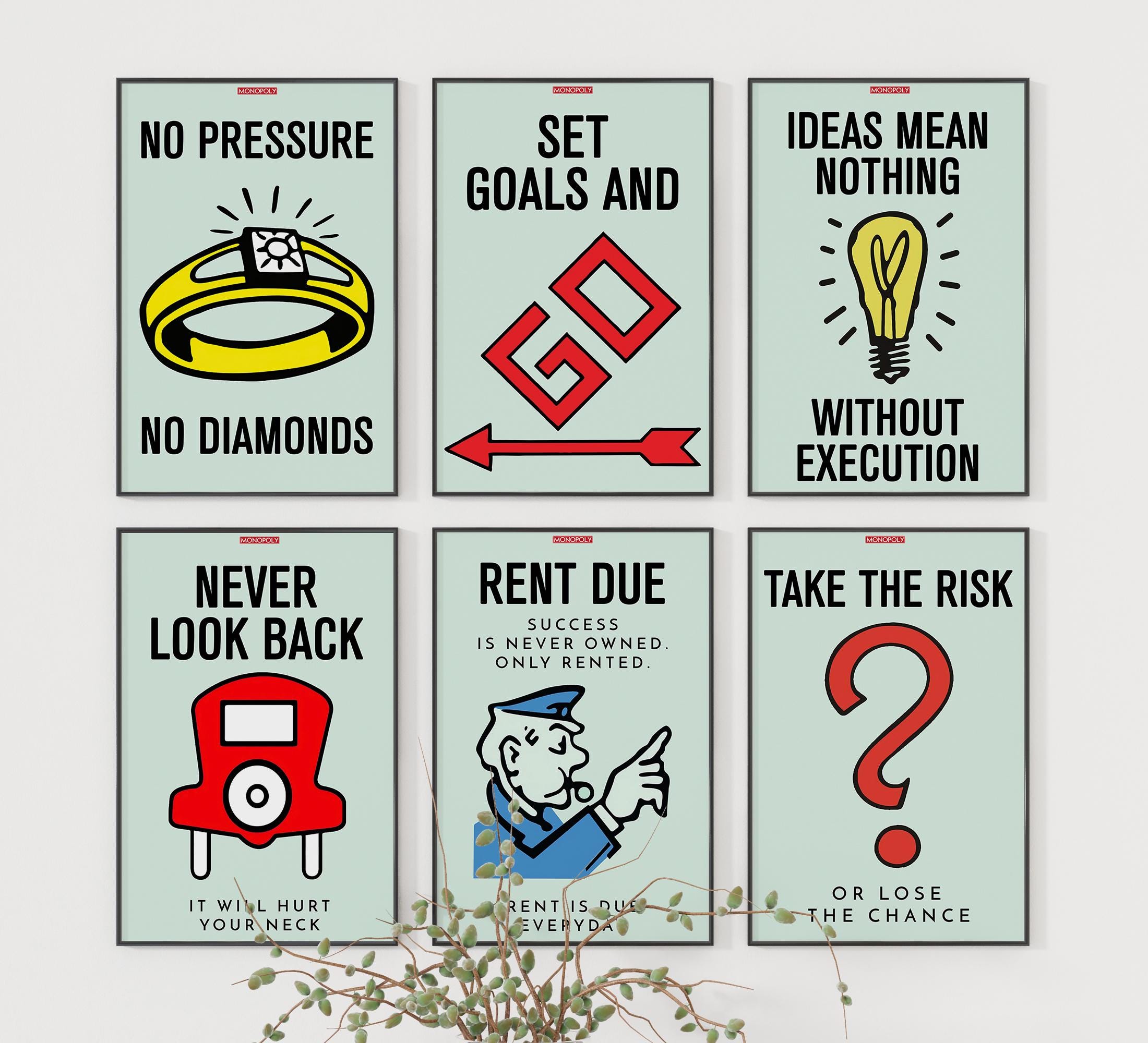 Monopoly Printable Wall Art - 6pcs, Risk, Never Look Back, Goals ...
