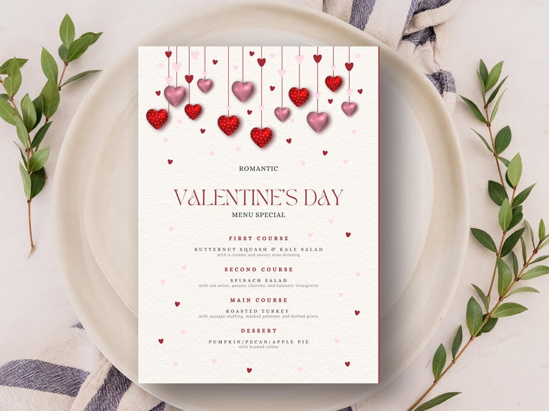 Valentine Dinner Romantic, Menu for Two, Printable Download, Multiple ...