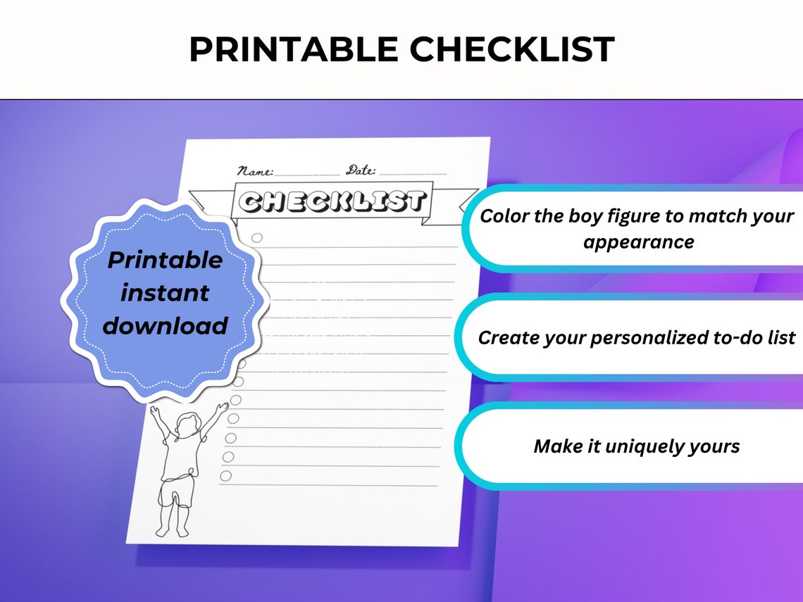 Checklist Printable to Do List for Kids Coloring Activity Sheet for Boy ...