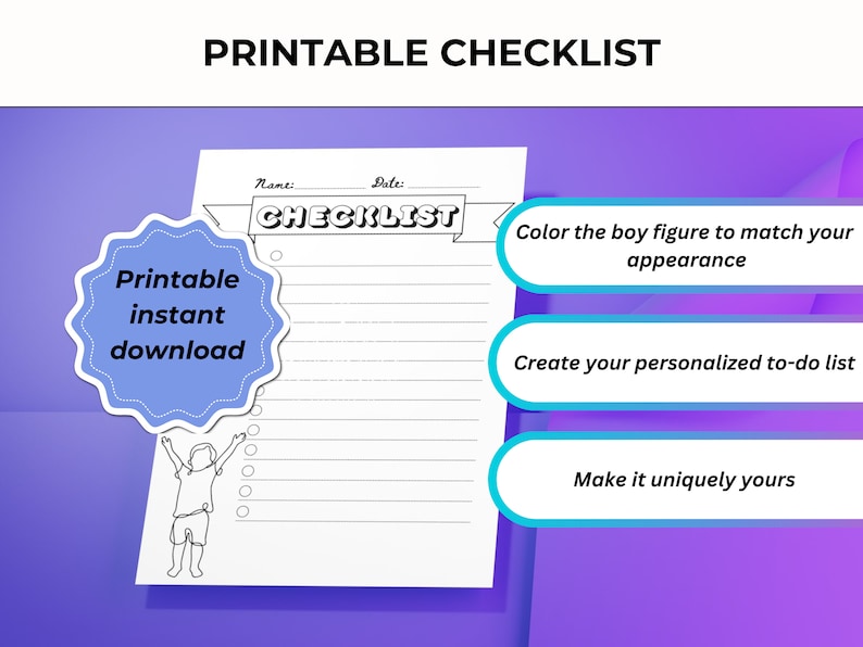 Checklist Printable to Do List for Kids Coloring Activity Sheet for Boy ...