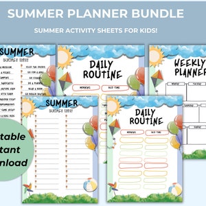 PLANNER for KIDS SUMMER Break Printable Activity for Kids Daily Chore ...