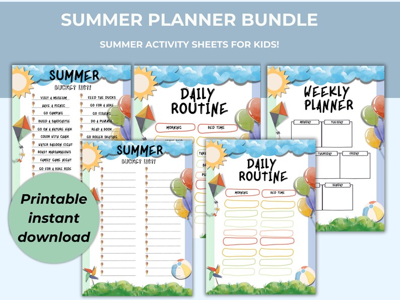 PLANNER for KIDS SUMMER Break Printable Activity for Kids Daily Chore ...