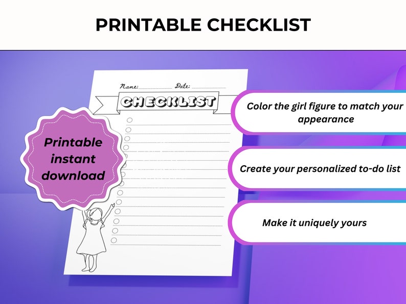 Personalized Kids Checklist: Coloring Page, To-do List (PDF) - Etsy