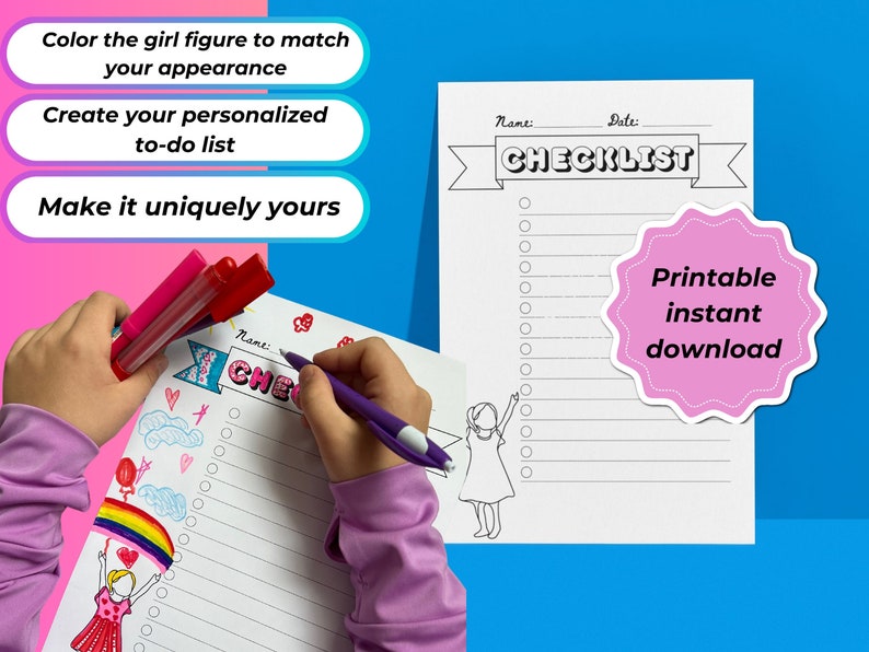 Personalized Kids Checklist: Coloring Page, To-do List (PDF) - Etsy