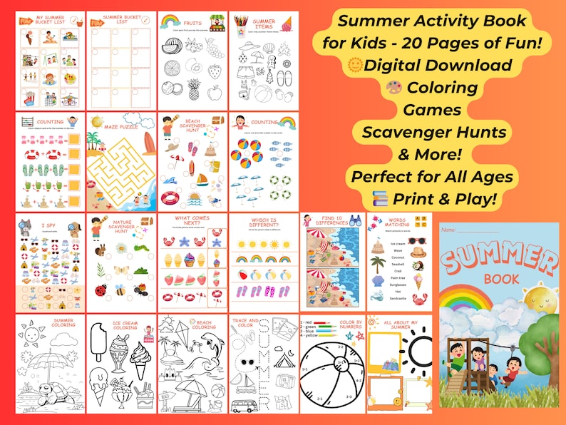 Summer Activity Book for Kids: Printable Learning Games (PDF) - Etsy