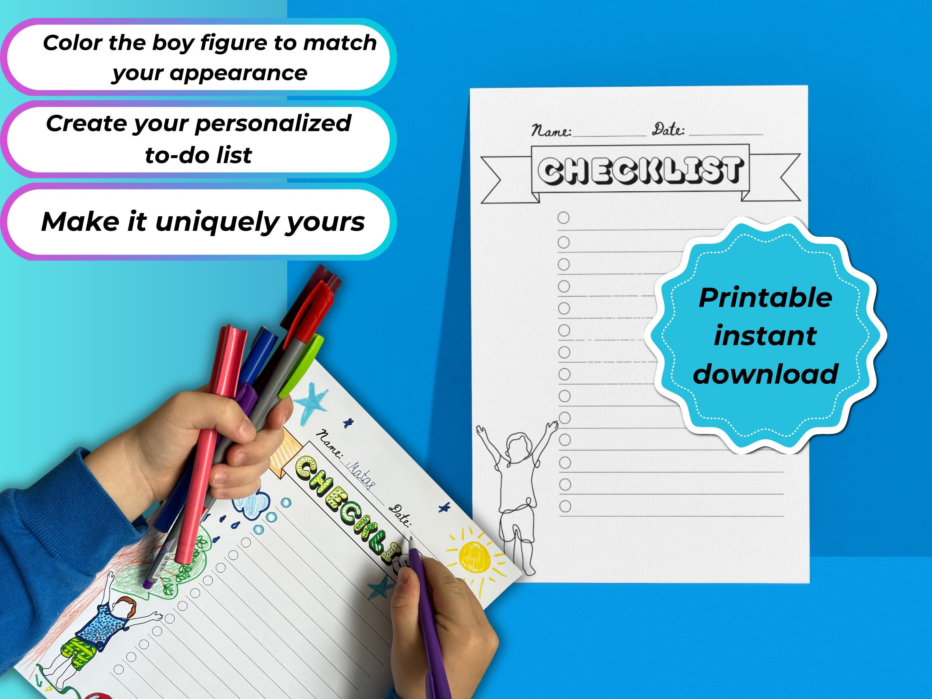 Checklist Printable to Do List for Kids Coloring Activity Sheet for Boy ...