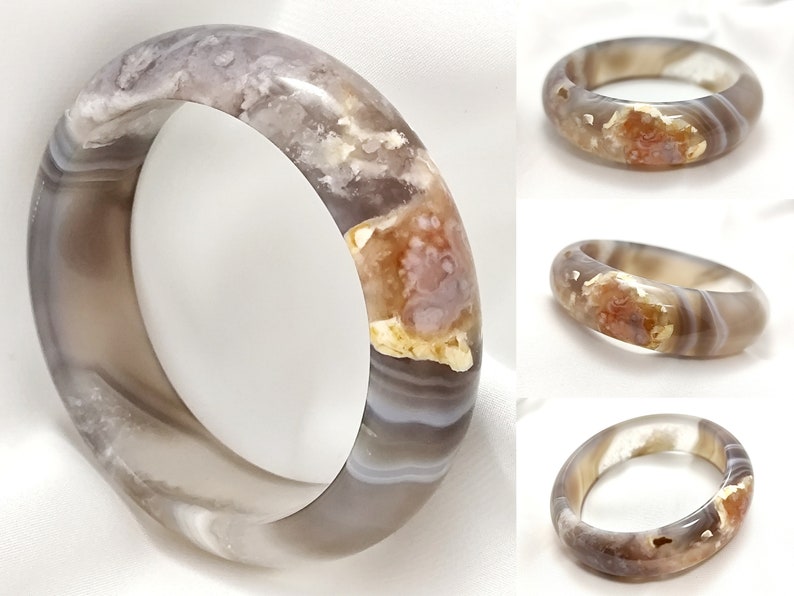 Natural Flower Agate Bangle Bracelet inner Diameter: 60mm - Etsy