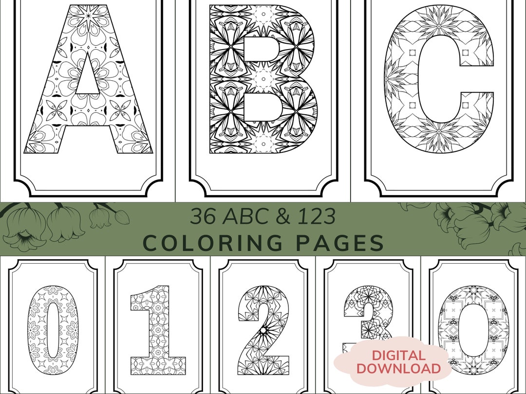 36 ABC and 123 Coloring Book, Coloring Pages for Kids & Adults, PDF ...