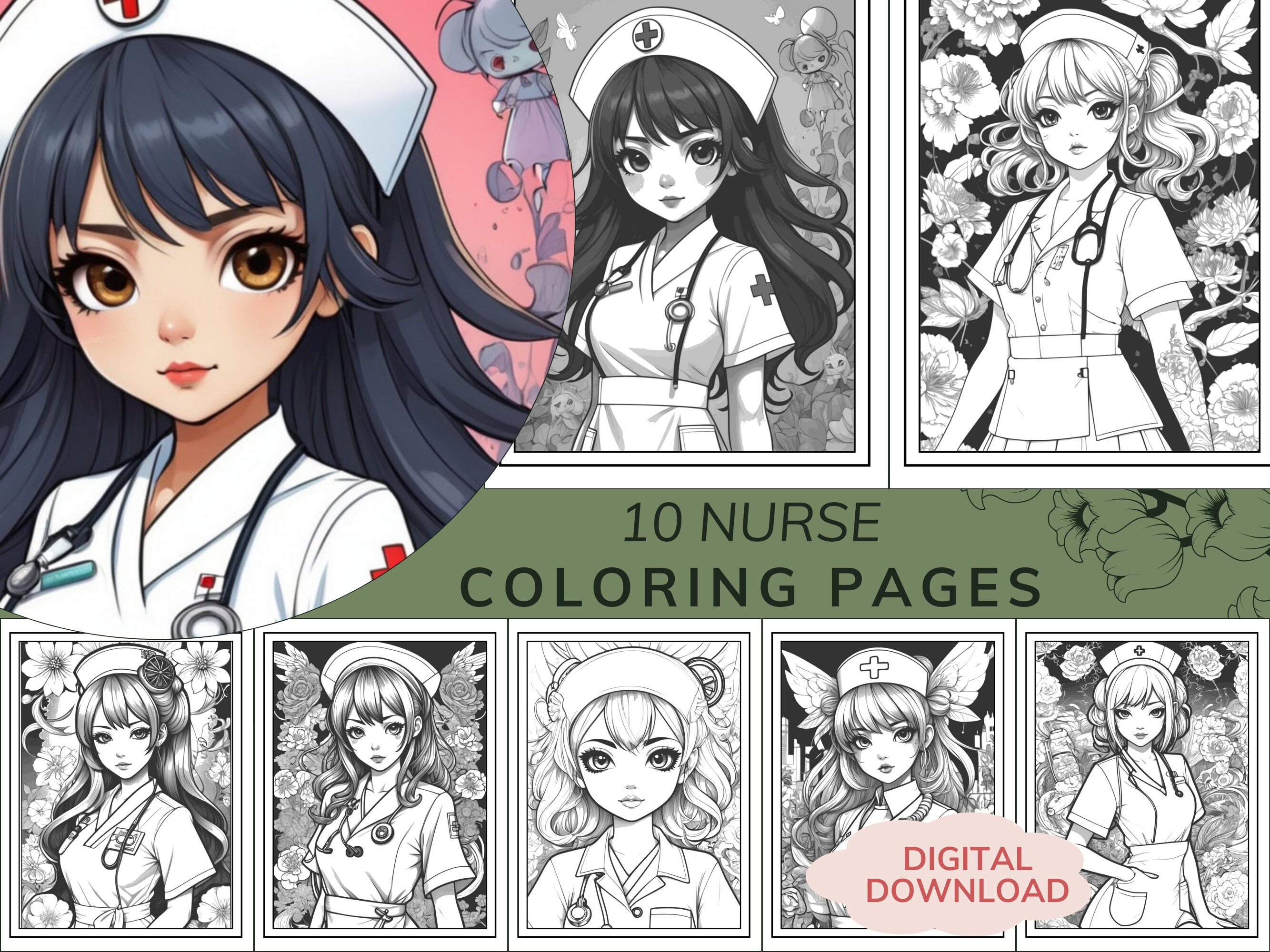 10 Medical Nurse Coloring Pages, Coloring Book for Kids & Adults ...