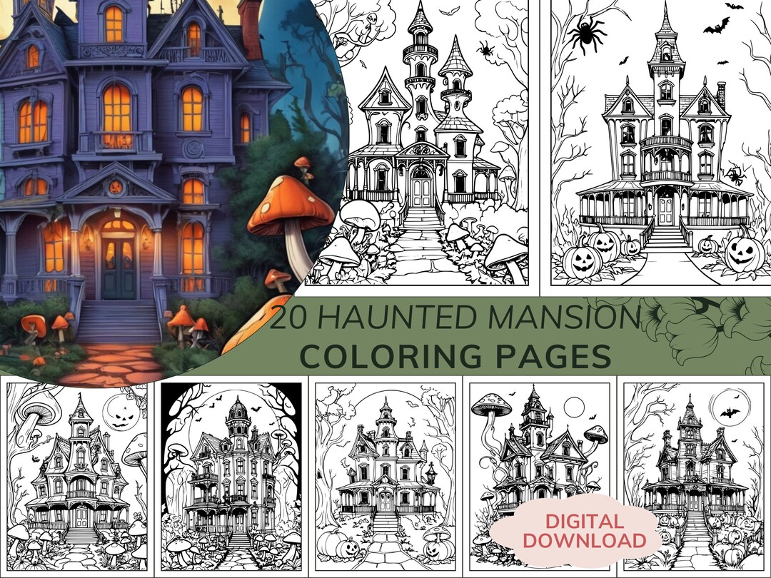 20 Haunted Mansion Coloring Book, Halloween Coloring Pages for Kids and ...