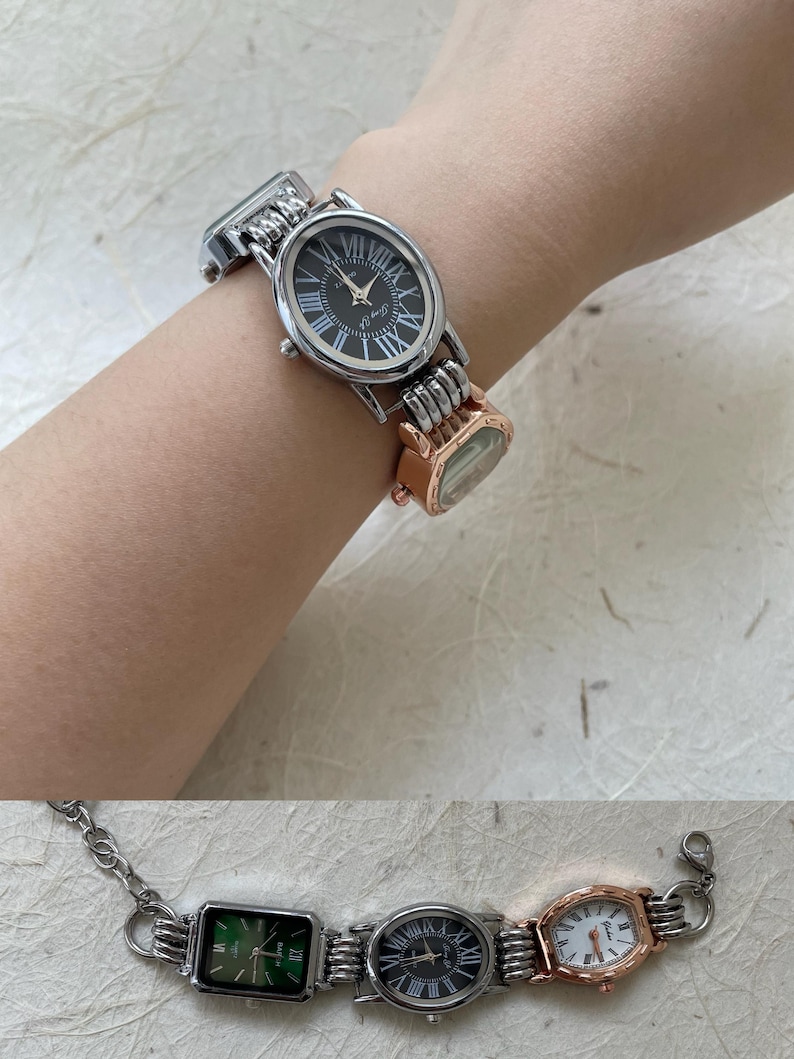 Vintage Punk 3 Watches Bracelet, Multi Watch Bracelet, Y2K Silver Watch ...