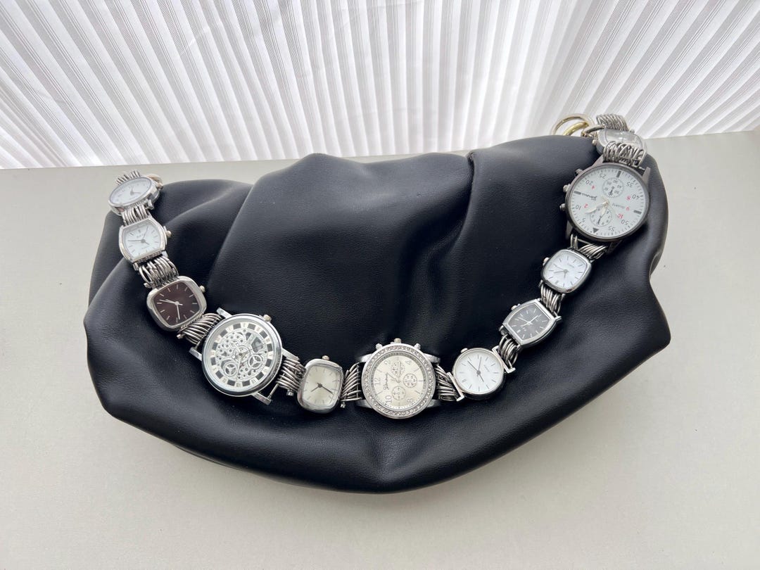 Cyberpunk Silver Watch Bag Strap, Niche 11 Clocks Metal Bag Chain, Y2K ...