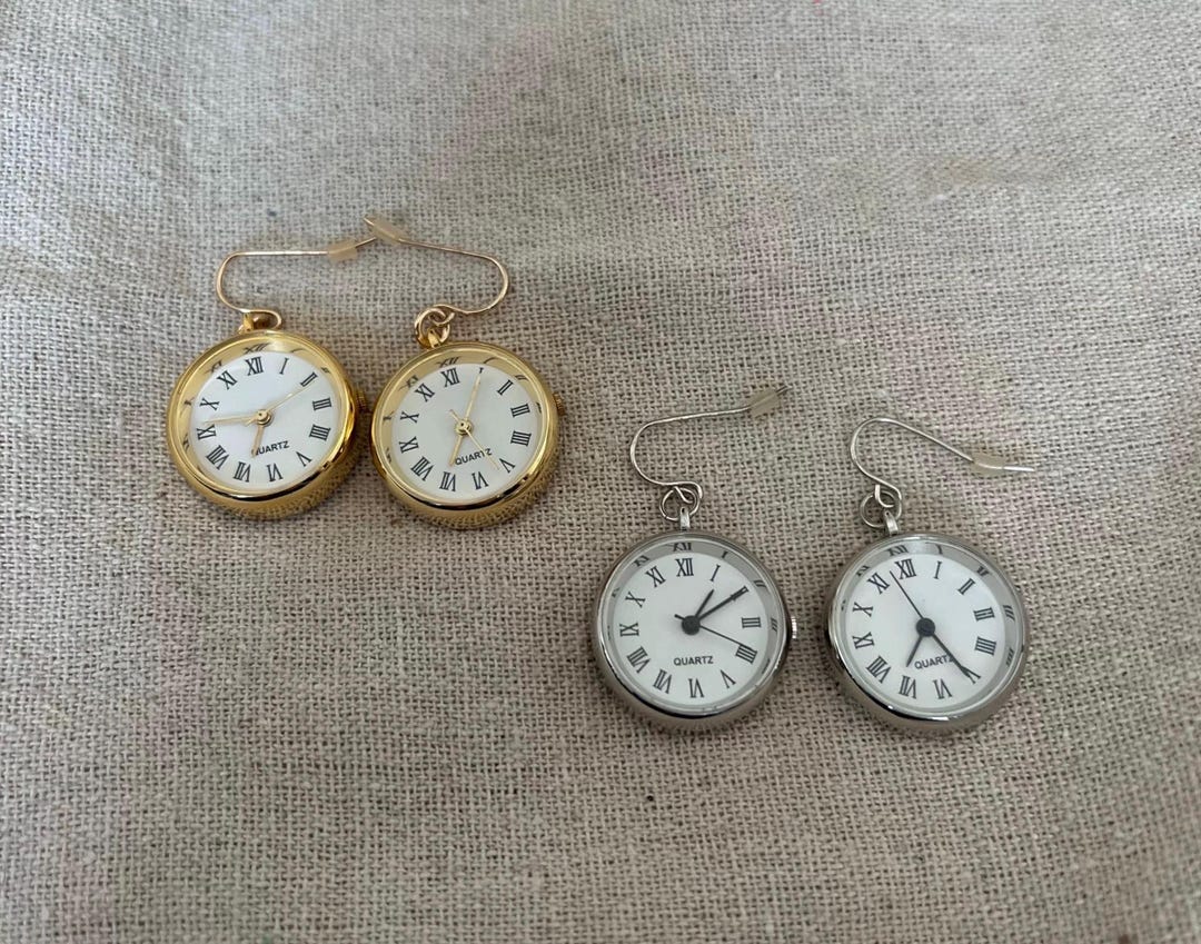 Vintage Gold Clock Earrings, Silver Clock Earrings, Retro Silver and ...