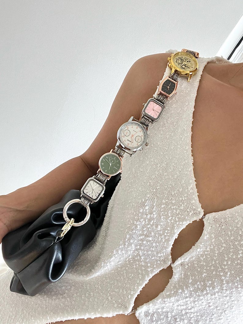 Cyberpunk Retro Multicolor Watch Bag Strap, 11 Clocks Metal Bag Straps ...