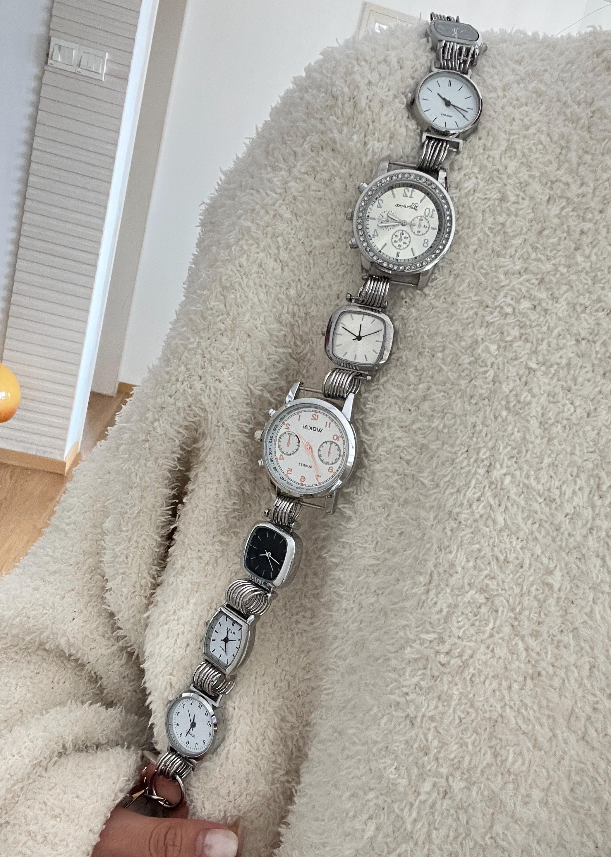 Cyberpunk Silver Watch Bag Strap, Niche 11 Clocks Metal Bag Chain, Y2K ...