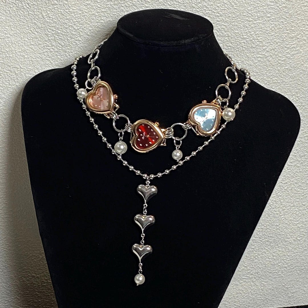 Vintage Watch Choker Necklace,colorful Accessory for Woman, Pearl Watch ...