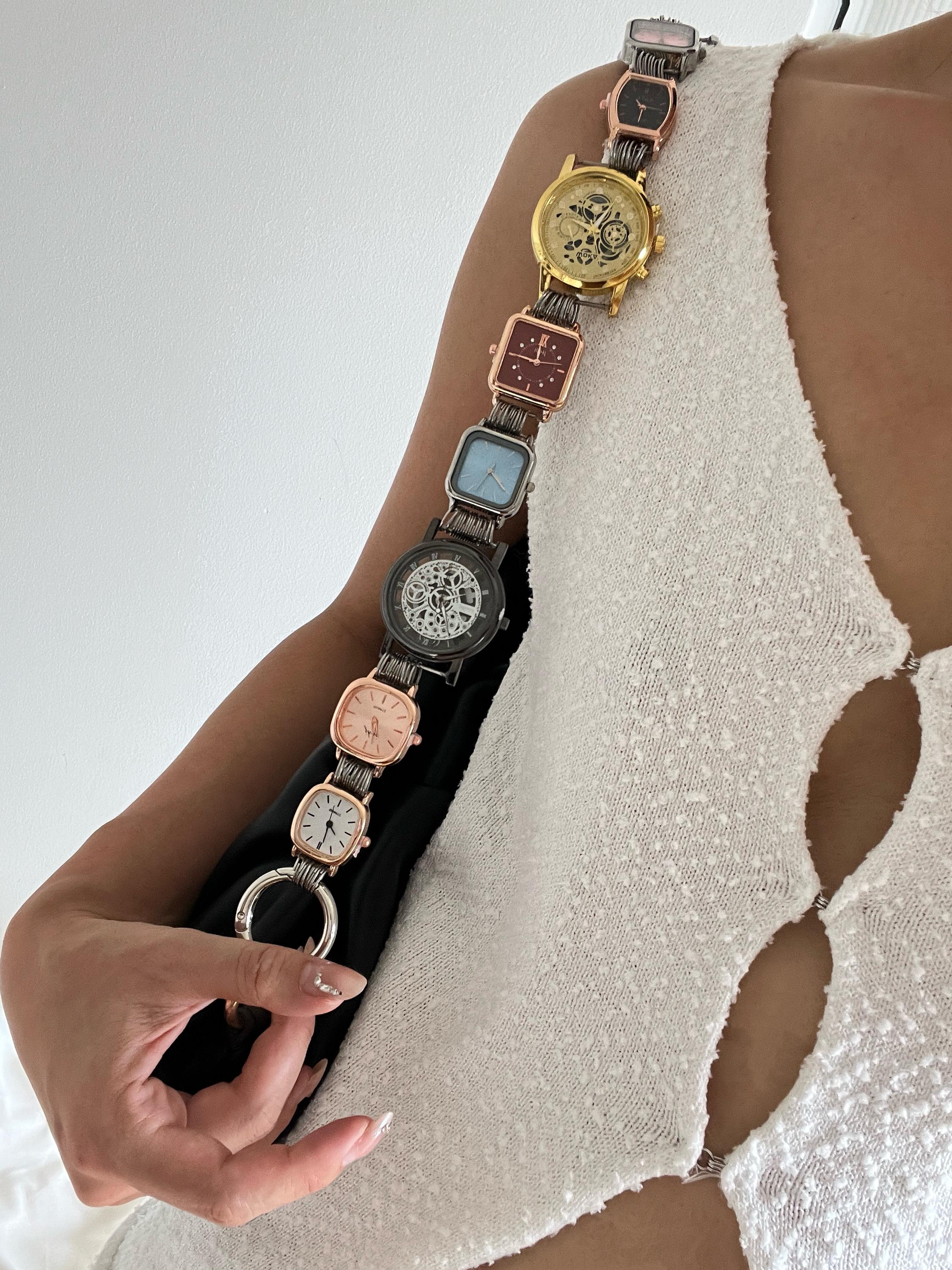 Cyberpunk Retro Multicolor Watch Bag Strap, 11 Clocks Metal Bag Straps ...