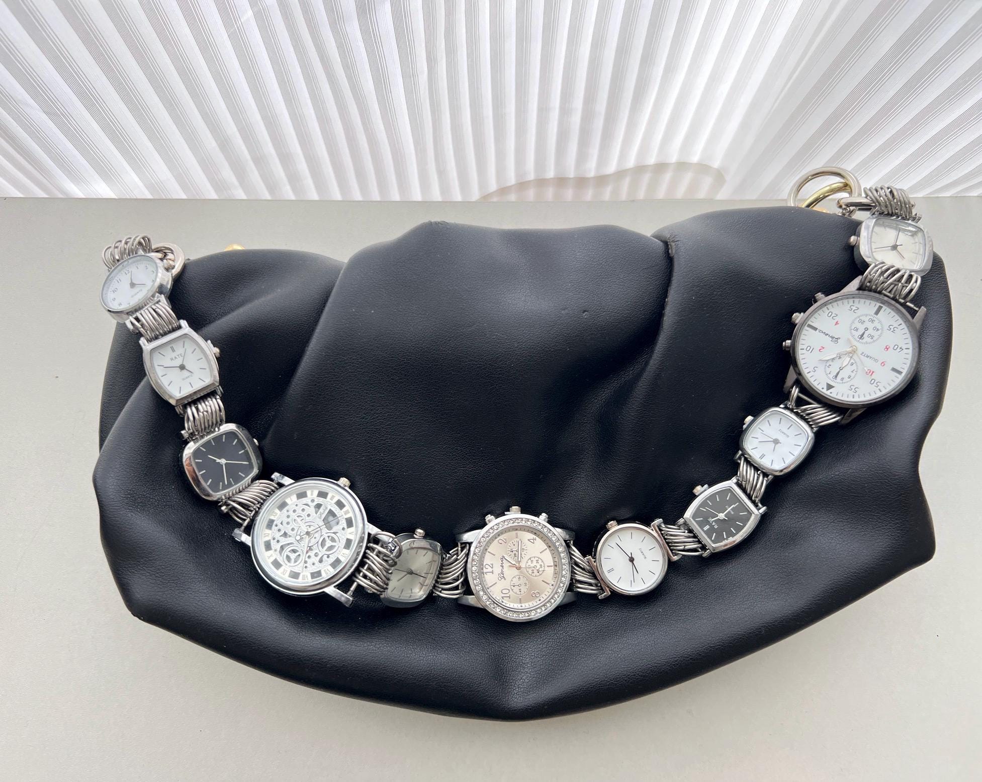Cyberpunk Silver Watch Bag Strap, Niche 11 Clocks Metal Bag Chain, Y2K ...