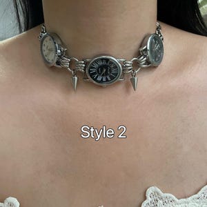 Punk Vintage Silver Black Watch Necklace, 3 Clock Spike Charm Silver ...