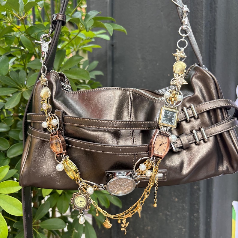 Y2K Multi-charm Watch Bag Strap,gold Pearl Watch Bag Chain,star Silver ...